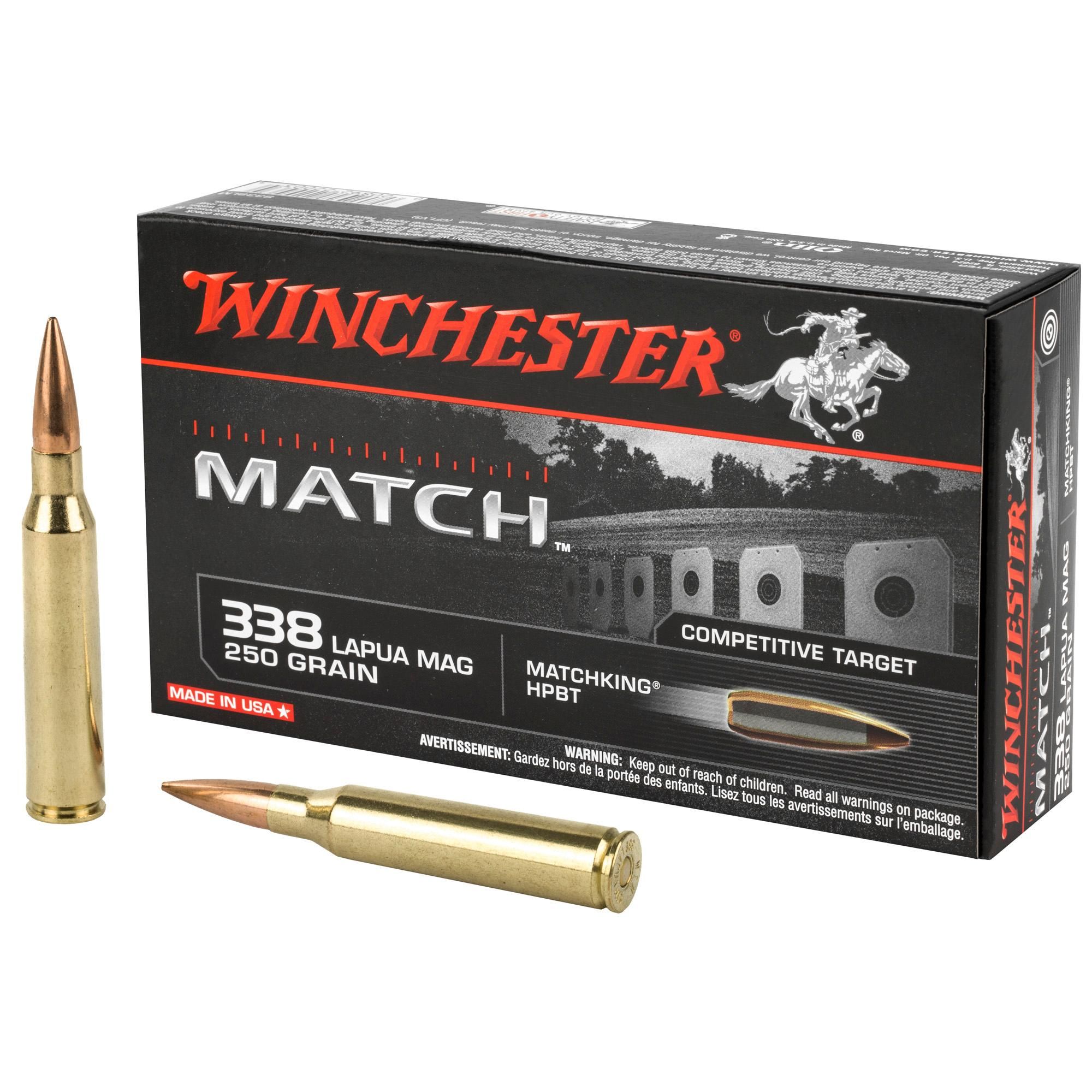 Winchester Match 338 Lapua Mag 250 GR Boat Tail Hollow Point Box of 20 ...