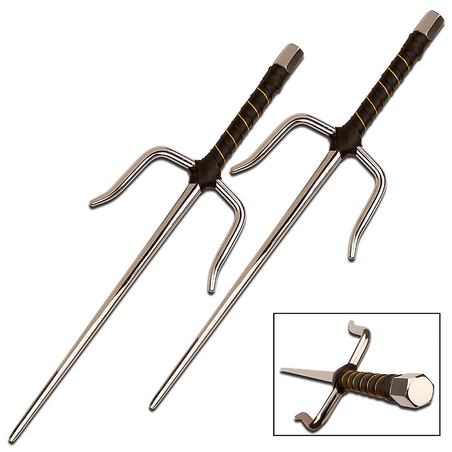 Metal Chrome Sai Set With Leather Wrapped Handles » Tenda Canada