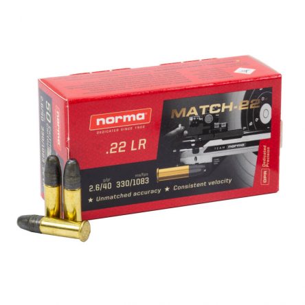 Norma 22LR Match Grade 40 Gr Lead Round Nose Box of 50 » Tenda Canada