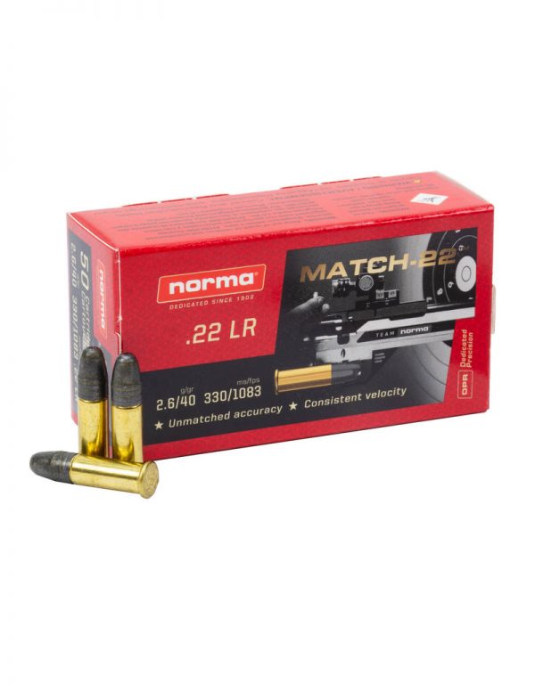Norma 22LR Match Grade 40 Gr Lead Round Nose Box of 50 » Tenda Canada