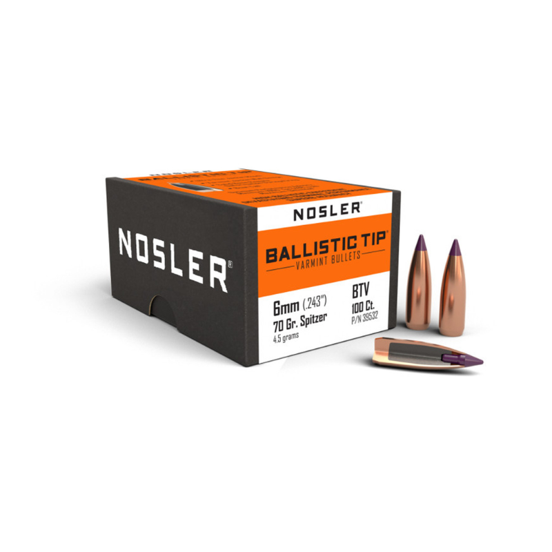 Nosler Ballistic Tip Varmint 6mm (.243 Dia.) 70 Gr Spitzer BT Bullets ...