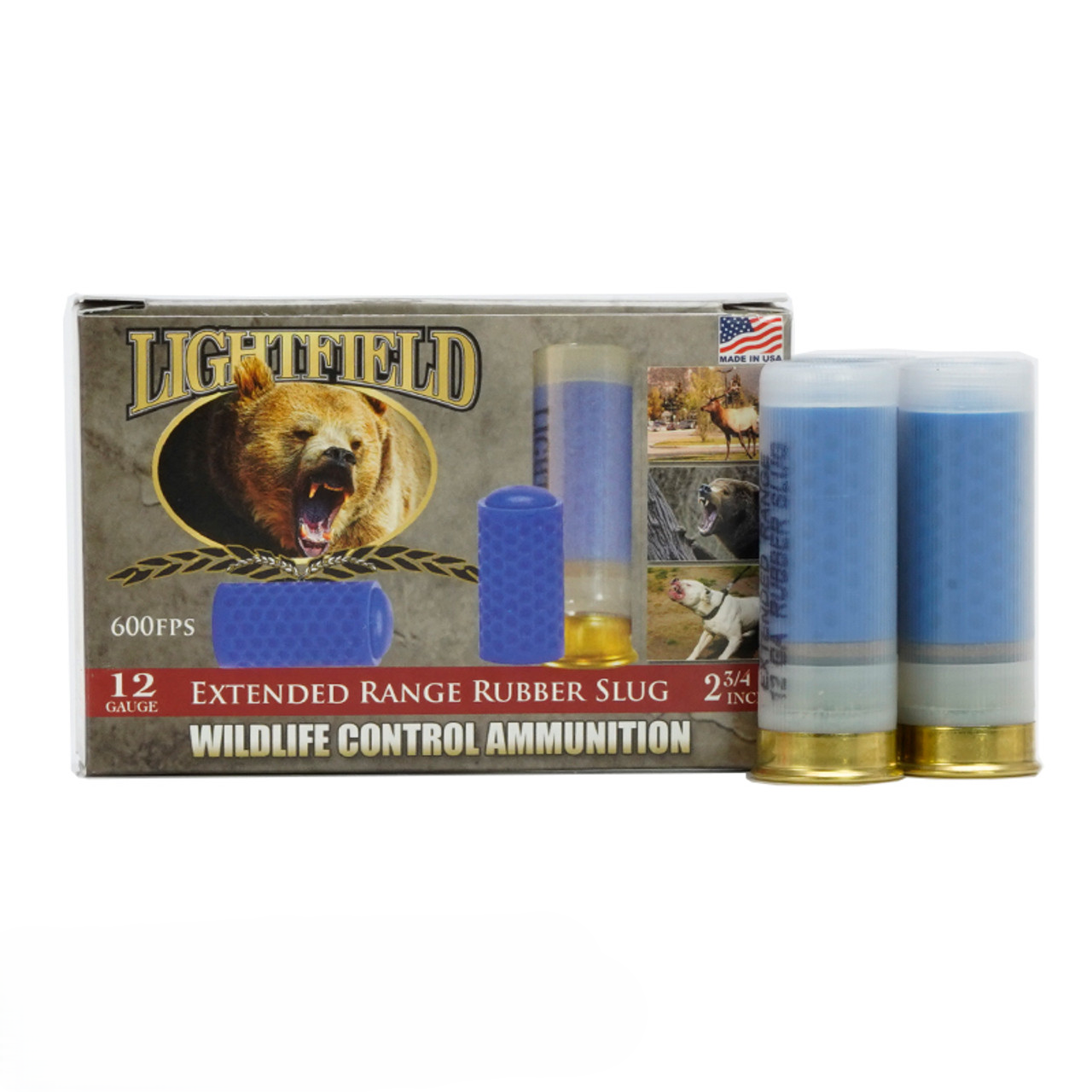 Lightfield Wildlife Control 12 Ga 2-3/4" Ext Range Rubber Slug Box of 5 ...