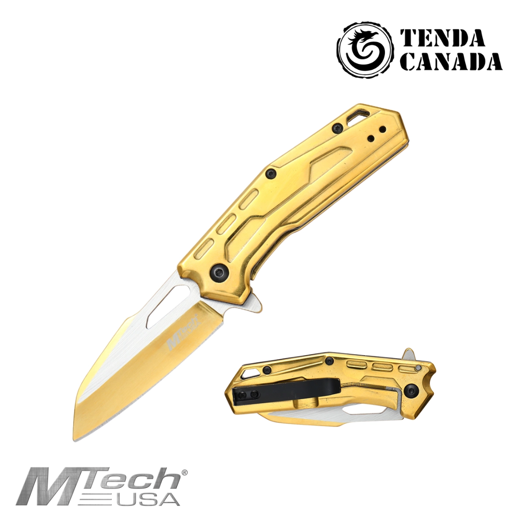 MTech USA – Two-Tone Coated Assisted Opening Knife, Gold Handle | Buy ...