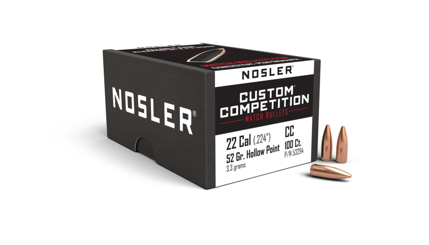 Nosler Custom Competition 22 Cal (.224 Dia.) 52 Gr HPBT Bullets Box of ...